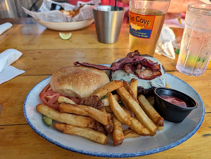 Not all heroes wear capes &ndash; some come on blue-rimmed plates with hand-cut fries. This burger proves The Cove excels beyond its famous fish.