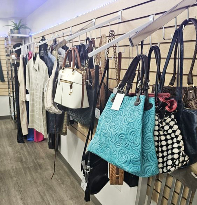 Handbags and purses line up like faithful companions ready to carry your life's essentials in affordable style.