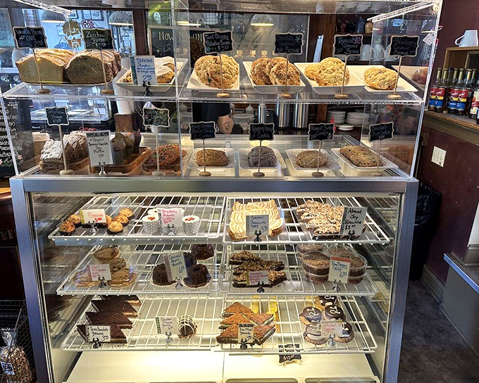 A pastry case that should come with a warning label: "May cause spontaneous joy and the inability to choose just one item." 