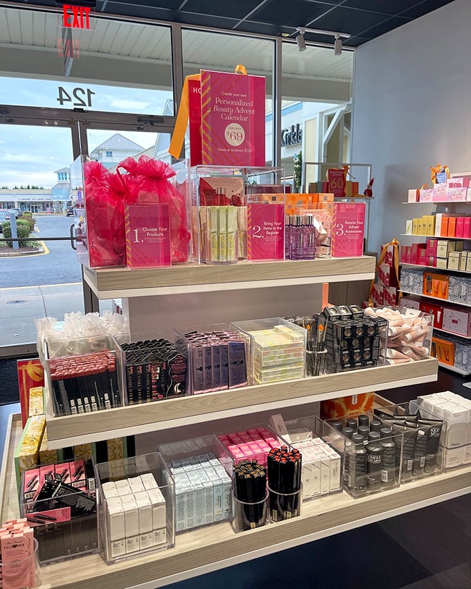 Beauty product heaven where fragrances, makeup, and skincare treasures await. The perfect post-shopping treat that fits in your bag.