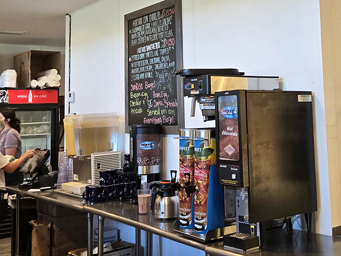 The coffee station&mdash;the beating heart of morning rituals. Where caffeine dreams come true before beach adventures begin.