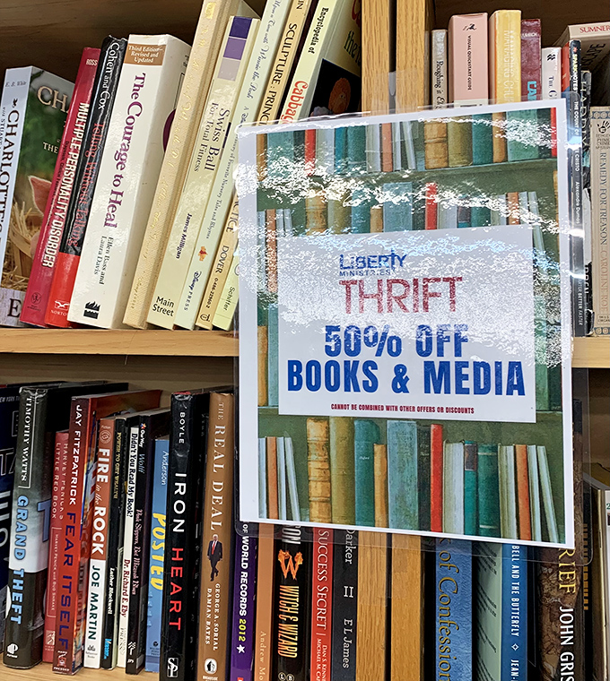 The book section offers literary treasures at half price. That dog-eared copy of "The Courage to Heal" has already changed one life&mdash;maybe yours next?