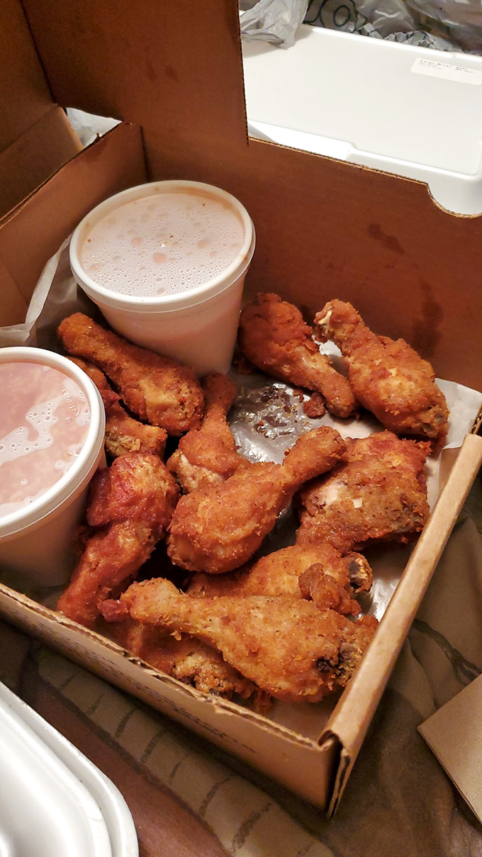 The takeout box that's launched a thousand road trips. People drive for hours just to bring this chicken treasure chest home to waiting families.