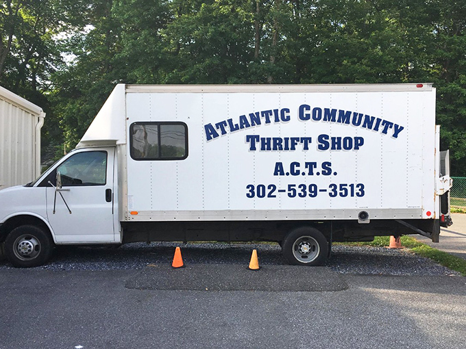 The ACTS delivery truck: thrift shop on wheels! This mobile treasure chest brings donations in and occasionally delivers larger purchases to lucky shoppers.