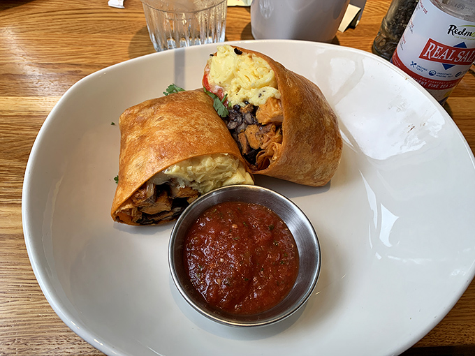 The breakfast burrito—where morning meets afternoon in a tortilla embrace. That salsa isn't just a condiment; it's a wake-up call.