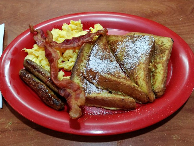 Breakfast that doesn't apologize for being exactly what you want&mdash;French toast dusted with powdered sugar and accompanied by bacon's siren song.