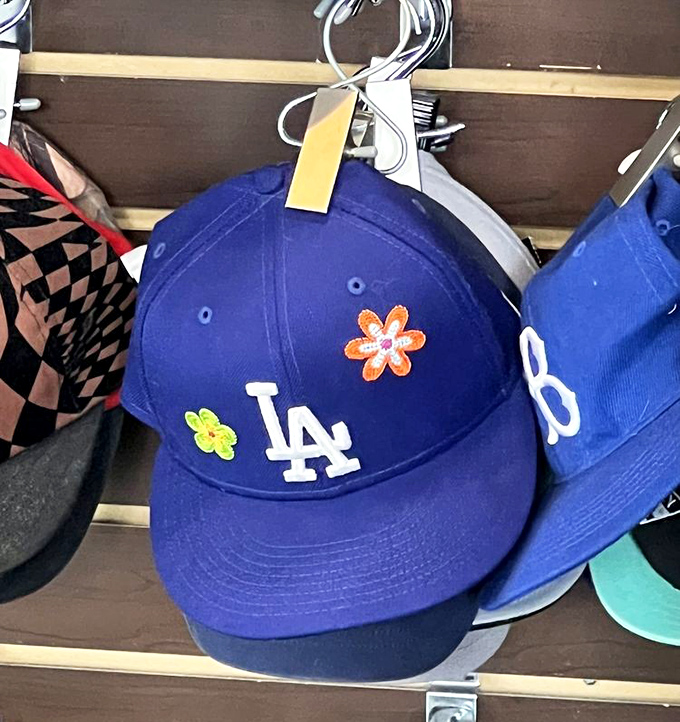 LA Dodgers cap with floral embellishments—because sometimes your team spirit needs a touch of spring, even during playoff season.