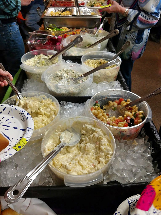The salad bar &ndash; where Midwesterners prove they occasionally eat vegetables, usually smothered in creamy dressing and topped with bacon bits.