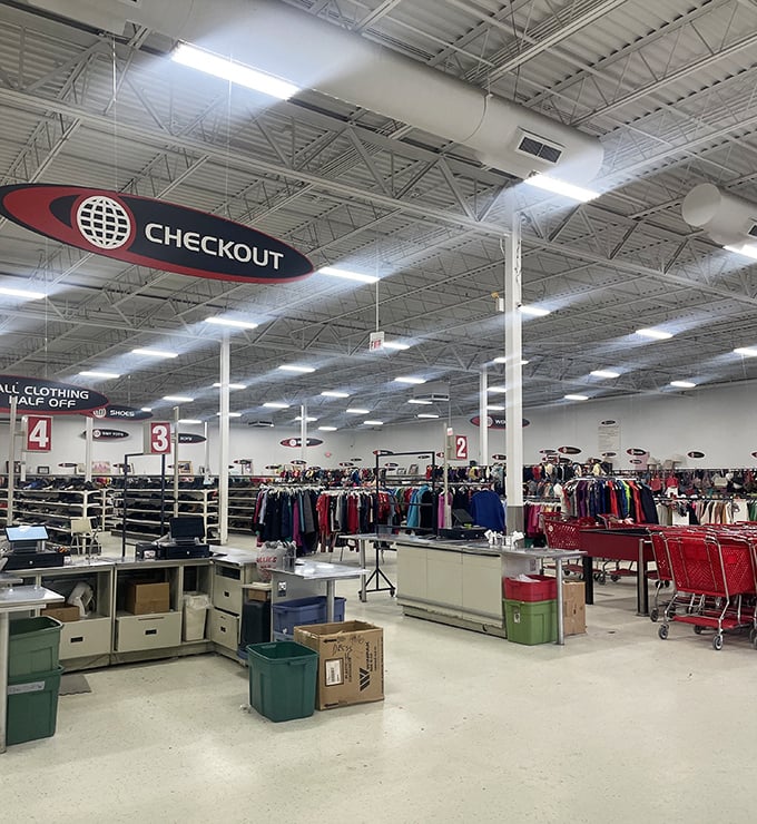 Checkout central, where thrifting victories become official. Those numbered lanes have witnessed countless "You paid HOW much?" conversations.