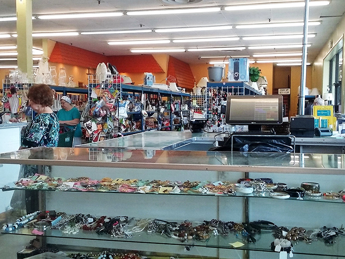 At the checkout counter, today's finds become tomorrow's treasures, with jewelry displays tempting you with one last bargain before you escape.