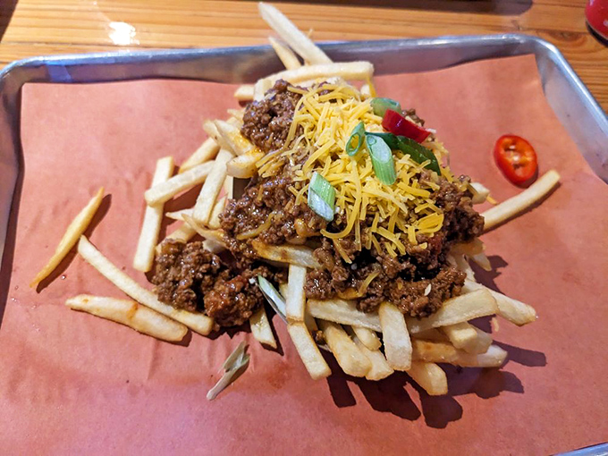 Chili cheese fries that make you question why you ever wasted time on plain ones. A beautiful mess worth every napkin.