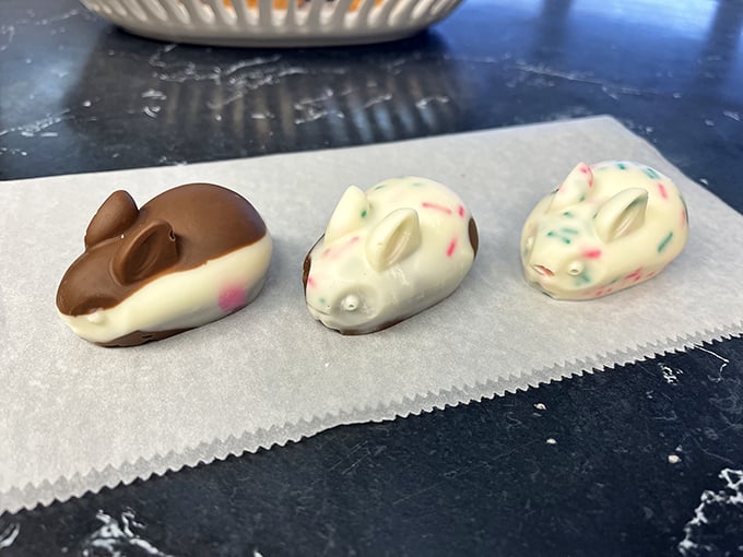 Chocolate bunnies that are too cute to eat... for about three seconds. These little guys are the definition of adorable and delicious coexisting perfectly.
