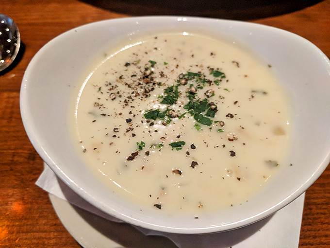 This isn't just chowder; it's a creamy ocean symphony in a bowl, with each spoonful hitting notes of comfort and luxury.