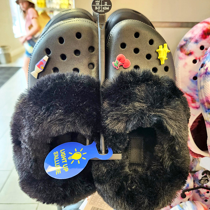 Fur-lined Crocs: where comfort meets questionable fashion choices. The footwear equivalent of not caring what anyone thinks anymore.