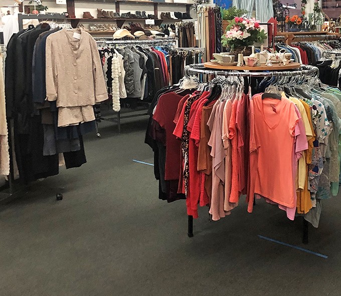 The clothing section: a rainbow of possibilities organized by color, where yesterday's fashion trends await their inevitable comeback.