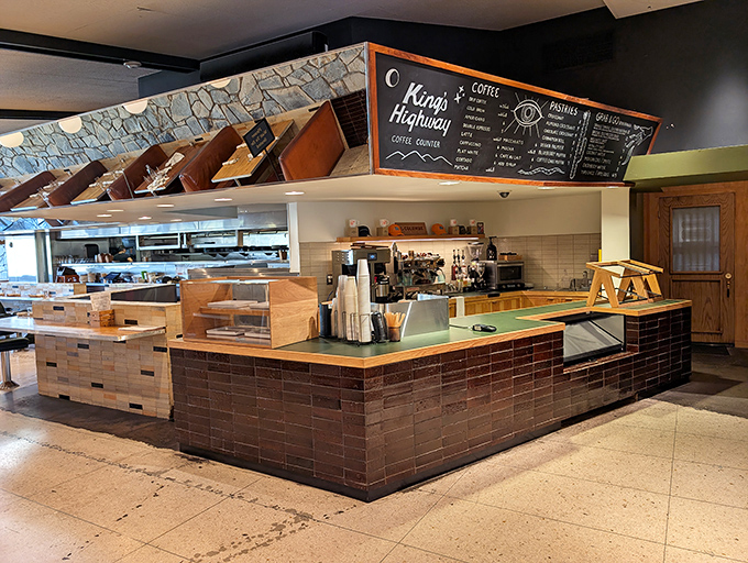 The coffee counter &ndash; command central for caffeine operations, where baristas orchestrate the morning symphony that fuels Palm Springs adventures.