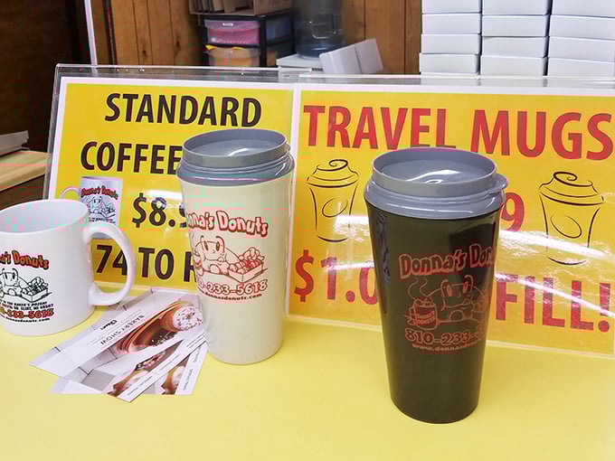 Coffee mugs that promise to keep your brew as warm as the welcome you'll receive when you walk through Donna's door.