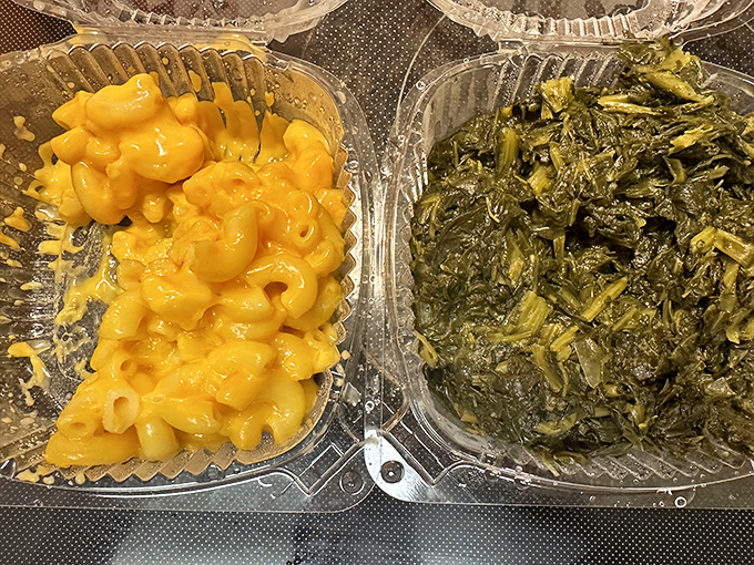 Mac & cheese that's unapologetically yellow sits beside collard greens cooked low and slow&mdash;a perfect harmony of indulgence and tradition.