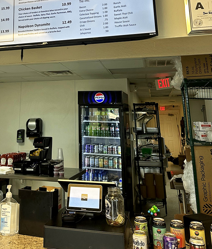 Behind this counter, burger magic happens. The drink selection provides the perfect accompaniment to your smashed masterpiece. 