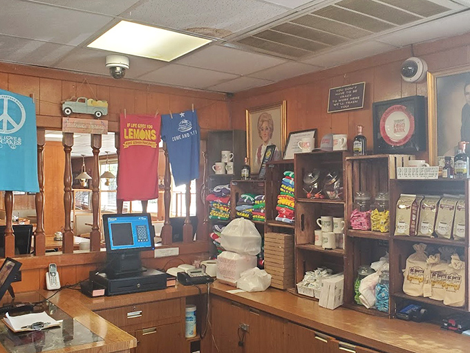 The counter area &ndash; part retail therapy, part pancake mission control. Where breakfast memorabilia meets practical pancake operations.