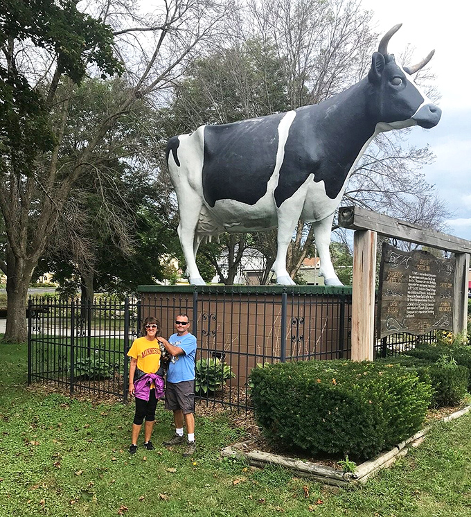 Visitors from near and far make the pilgrimage to Plymouth's bovine beacon. The smiles say it all &ndash; worth the detour!