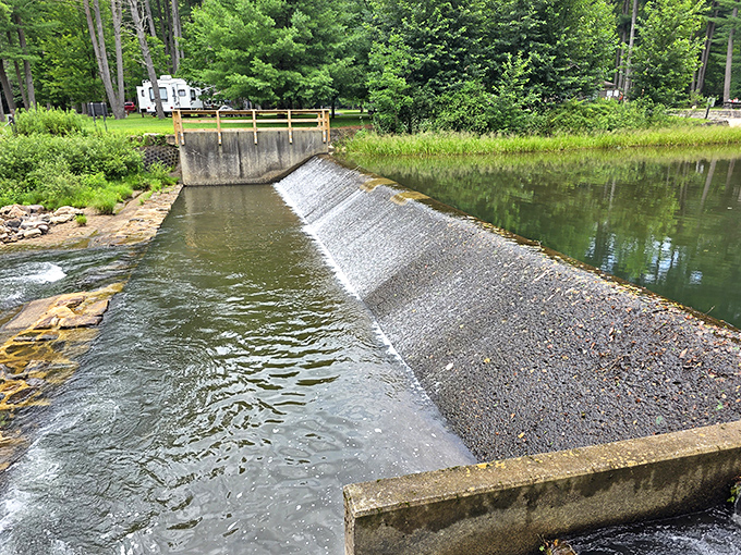 The dam creates a gentle waterfall soundtrack that's better than any white noise machine you'll find online.