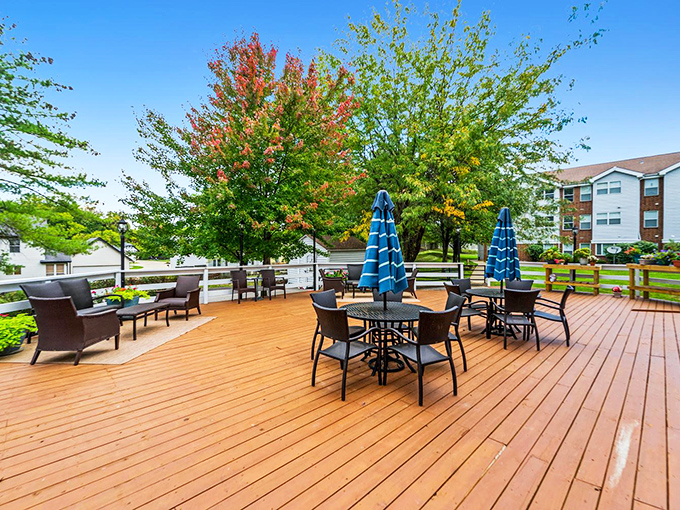 The outdoor deck – where fresh air, friendship, and the occasional competitive game of "who can spot the most birds" unfold under Missouri skies.