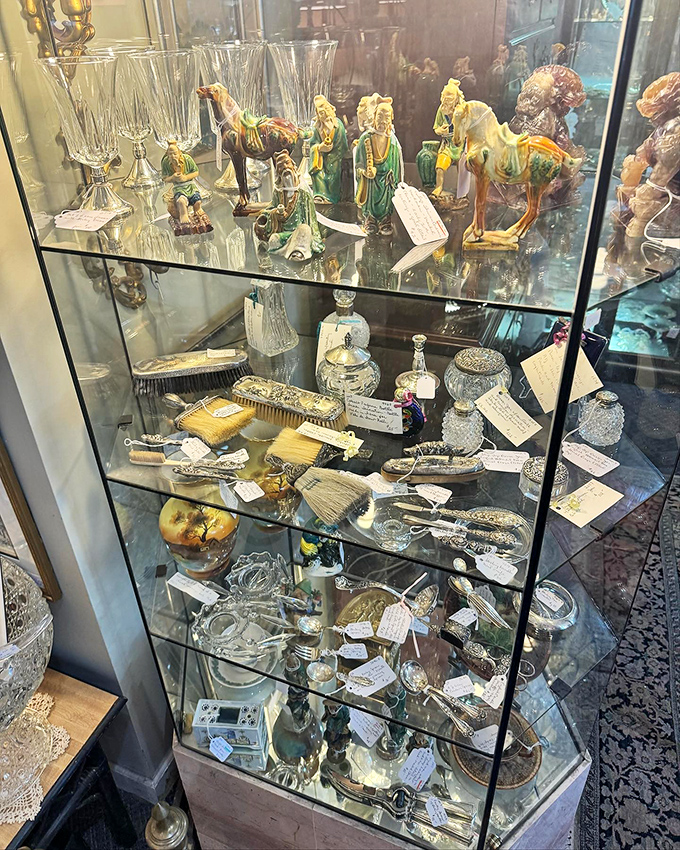 Curio cabinet treasures that once graced mantels and china hutches, tiny porcelain witnesses to family gatherings and holiday traditions.