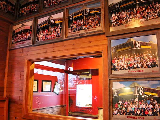 Those framed photos tell stories of celebrations past, creating a gallery of good times that makes every visit feel special.