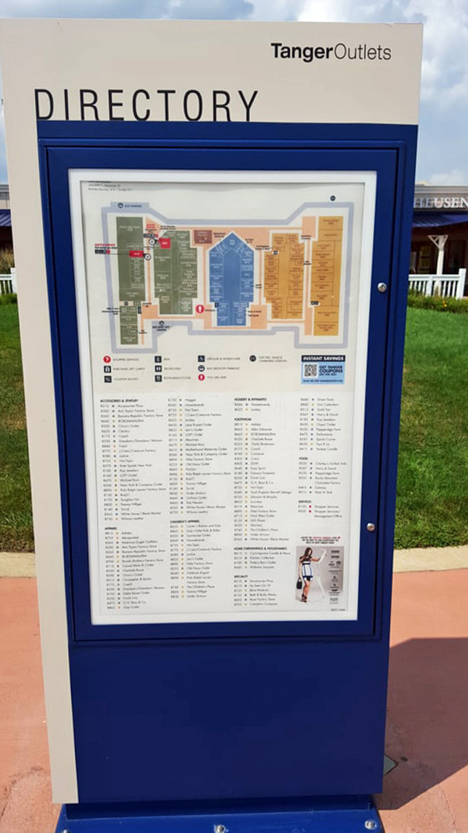 The mall directory&mdash;a treasure map for serious shoppers. Study it like you're planning a heist, but you're stealing deals instead!