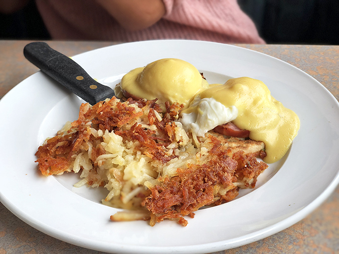 Eggs Benedict with crispy home fries &ndash; a dish so perfectly executed it deserves its own Pennsylvania state holiday.