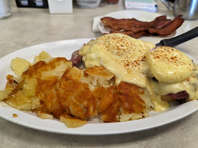Eggs Benedict that strikes the perfect balance between decadence and comfort, with hollandaise sauce that would make a French chef nod in approval.