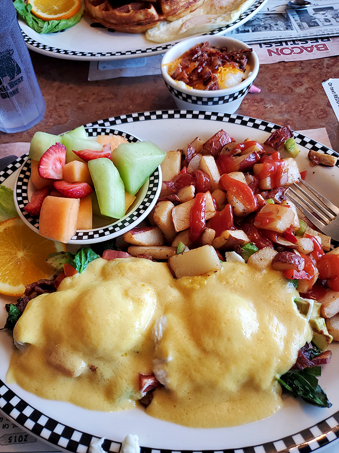 This eggs Benedict isn't just breakfast; it's morning poetry with hollandaise as the sonnet's creamy conclusion.