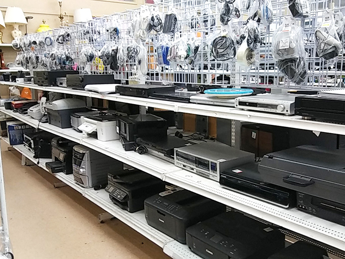 The electronics section&mdash;a time capsule of technological evolution where DVD players and stereo receivers await their next performance.