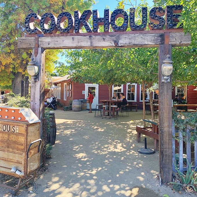 "Cookhouse" isn't just a sign—it's a promise. This entrance has welcomed barbecue pilgrims seeking smoky salvation for years.