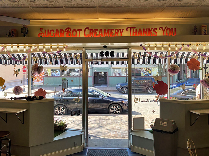 The "SugarBot Creamery Thanks You" sign isn't just polite&mdash;it's a gentle reminder that you've just participated in a tradition of treating yourself right. 