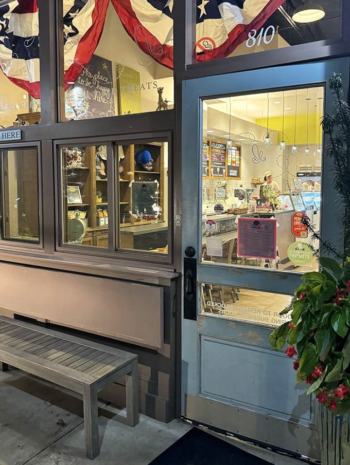 The entrance that separates ordinary days from extraordinary ones. That patriotic bunting says, "Ice cream is the American dream."