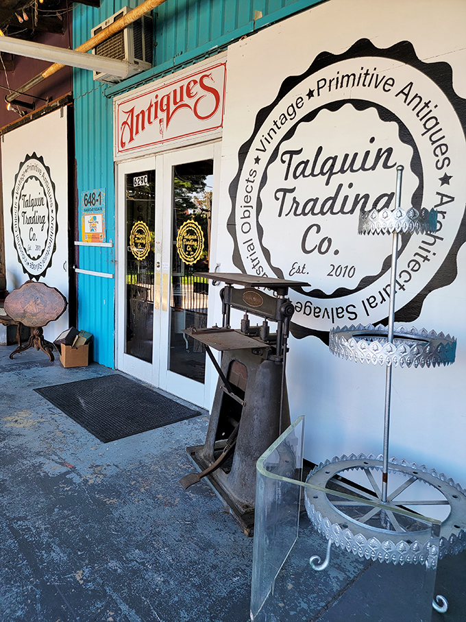 The entrance promises "Vintage, Primitive, Antiques" and delivers on all three. A portal to the past with industrial-chic credentials.