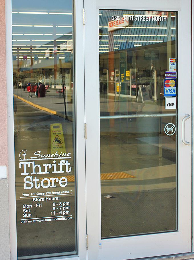 Glass doors reveal the promise within&mdash;your gateway to Florida's most rewarding thrift shopping adventure awaits.