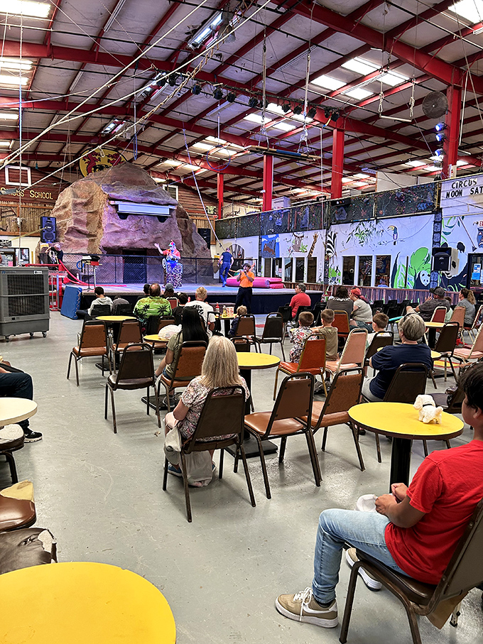 The entertainment area: where circus performers and local talents prove that the best shows in Florida don't always require a theme park ticket.