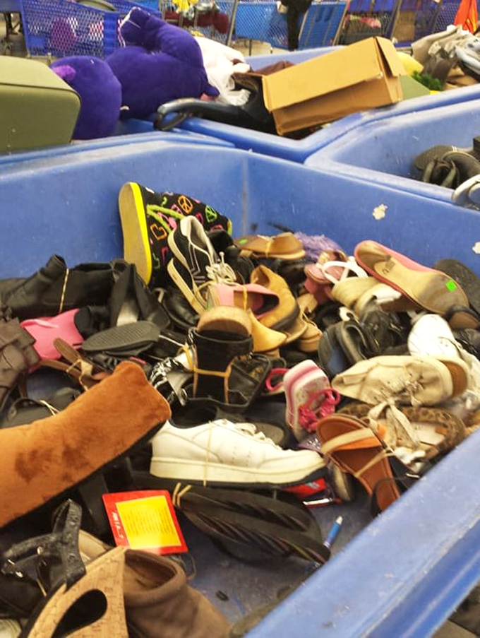 The footwear bin&mdash;a jumbled democracy where designer boots mingle with everyday sneakers. Your perfect pair is hiding somewhere in this chaos.