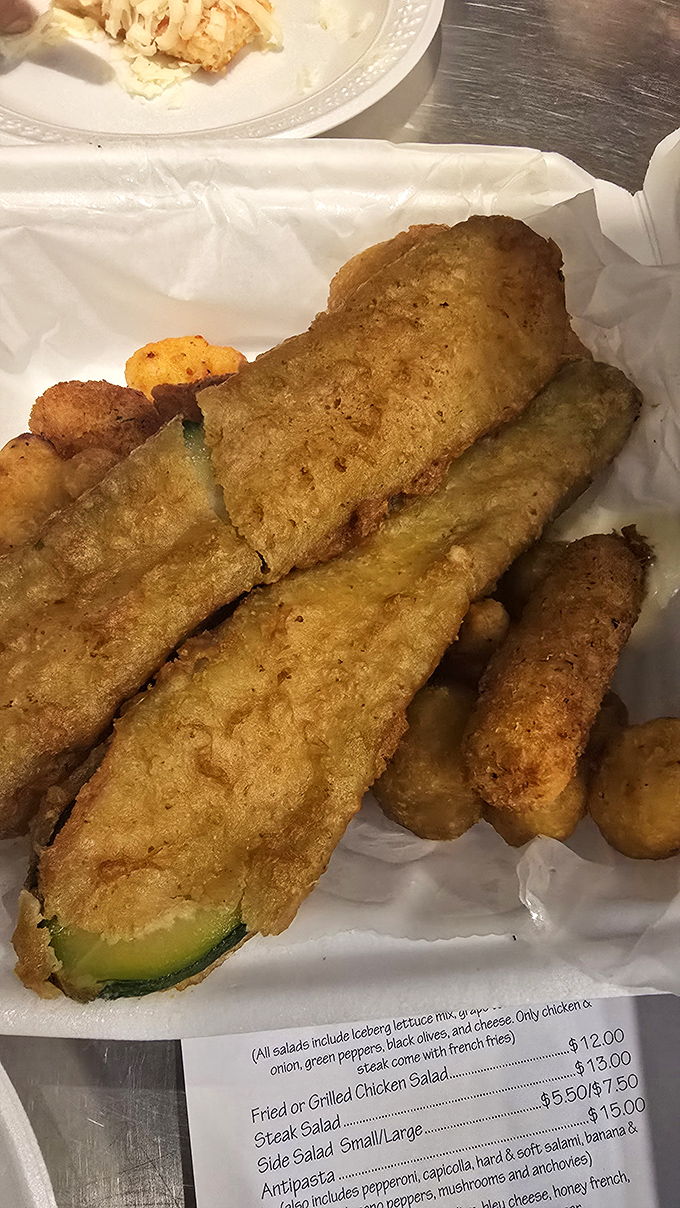 Fried pickles and zucchini that achieve the perfect textural contrast &ndash; a crunchy exterior giving way to a juicy, flavorful center.