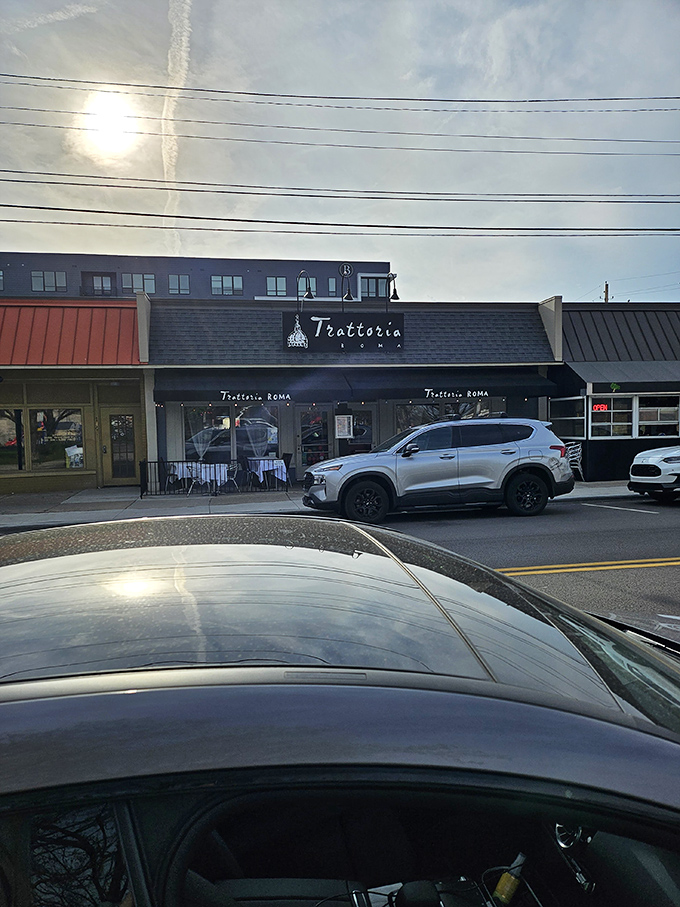 The view from across the street – your destination for tonight's dinner adventure awaits.