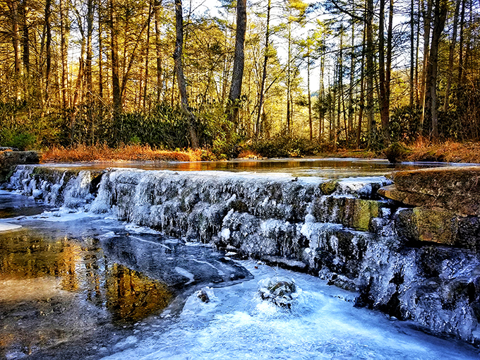 Winter transforms the waterfalls into frozen sculptures that would cost millions in an art gallery.