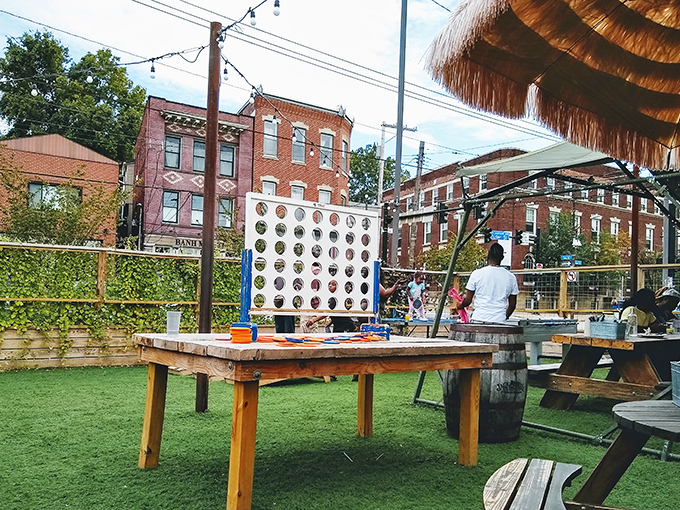 Giant Connect Four in the outdoor area proves Walter's understands that great barbecue is about more than just food—it's about creating memorable experiences.