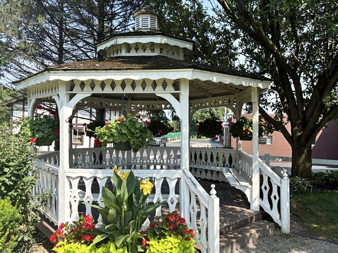 The gazebo offers a moment of peaceful reflection&mdash;or the perfect spot to contemplate which cheese to try first from your bulging shopping bag.