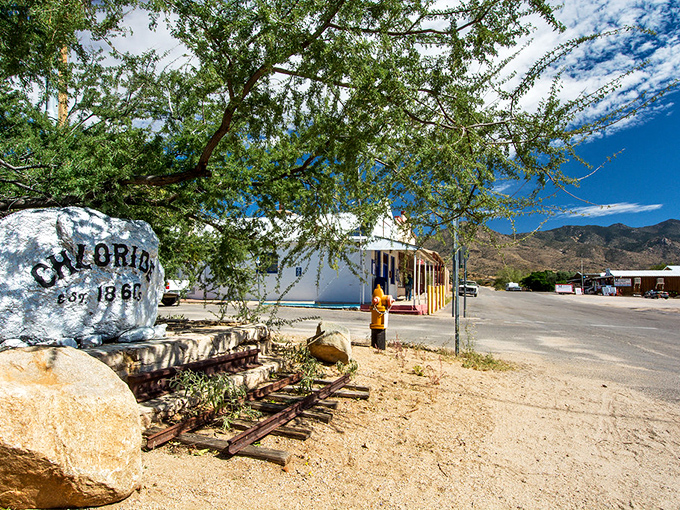 A simple stone marker announces you've arrived in Chloride, established 1862 &ndash; when prospectors were chasing silver dreams instead of Instagram moments.
