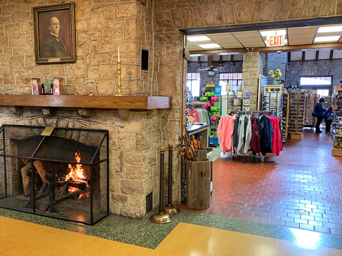 The gift shop's crackling fireplace welcomes chilled cavern explorers back to the surface world with cozy Virginia hospitality.