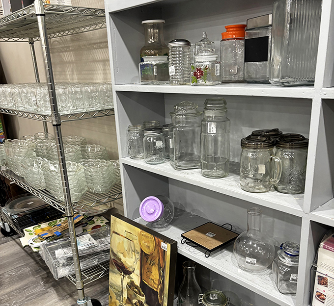 Mason jars, vases, and glassware stand in neat formation &ndash; soldiers of sustainability ready to march into your kitchen and serve with distinction.