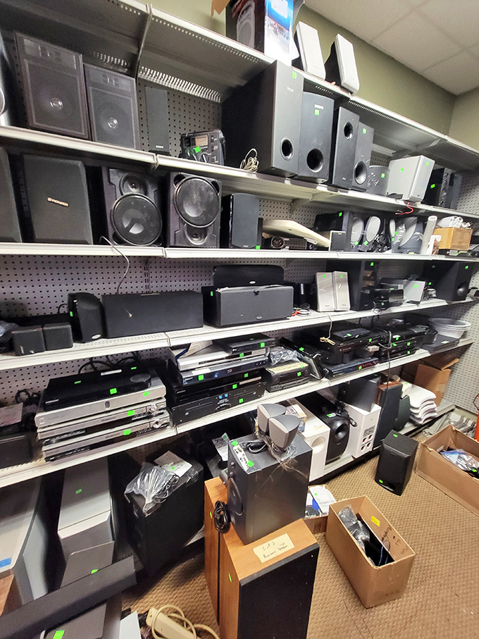 Audio equipment heaven for the budget-conscious audiophile. Yesterday's booming systems waiting to fill tomorrow's rooms with music once again.